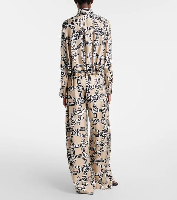 Loewe Anagram Printed Silk Wide-leg Trousers - Beige