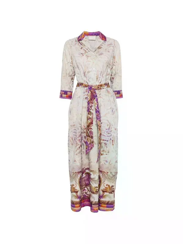 PIERRE-LOUIS MASCIA Graphic-print Belted Midi Shirtdress - Grey