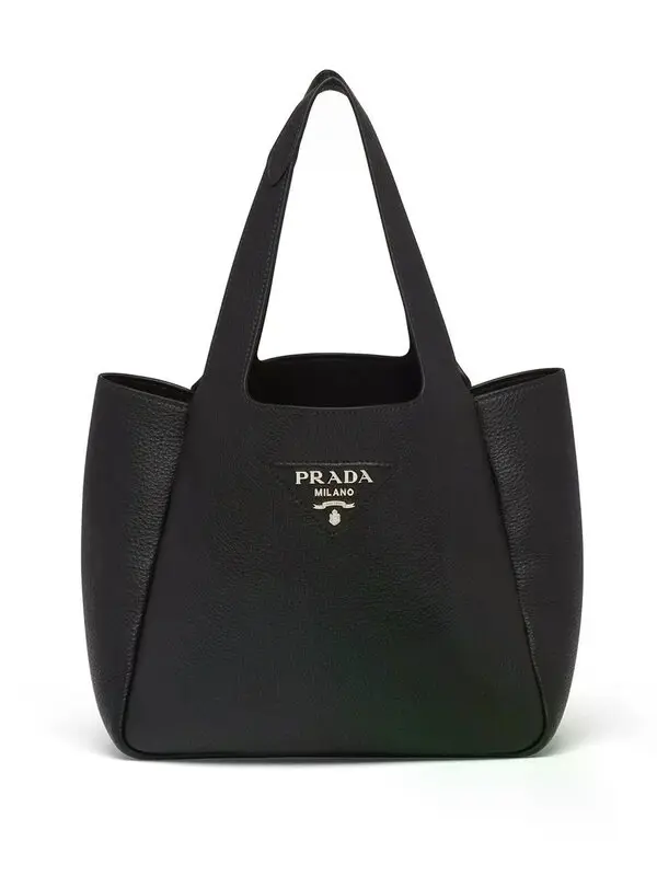 Prada Logo Plaque Tote Bag - Black