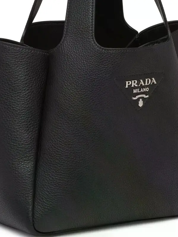 Prada Logo Plaque Tote Bag - Black