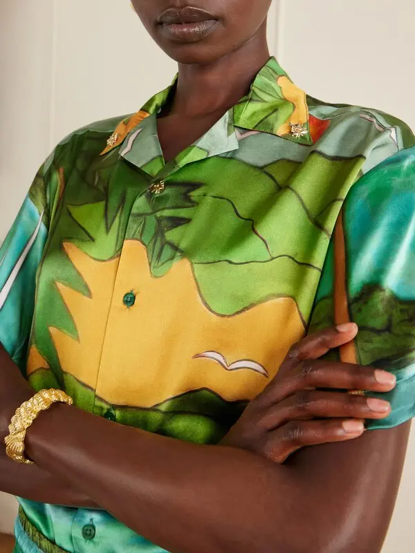 DONDE ESTEBAN Magdalena Printed Silk-blend Satin Shirt