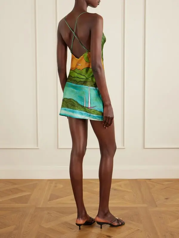 DONDE ESTEBAN Magdalena Draped Printed Silk-blend Satin Mini Dress - Multi