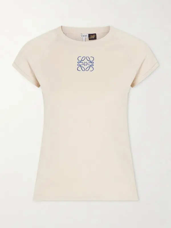 Loewe Embroidered Cotton T-shirt - Neutrals