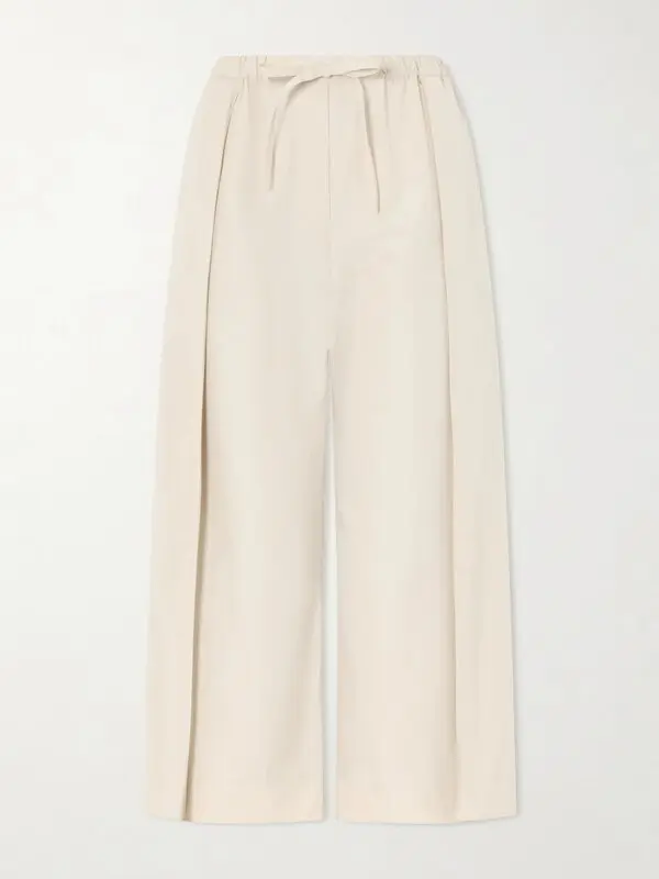 Loewe Pleated Cropped Cotton Wide-leg Trousers