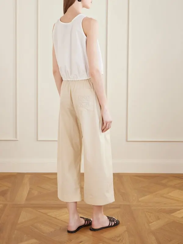 Loewe Pleated Cropped Cotton Wide-leg Trousers