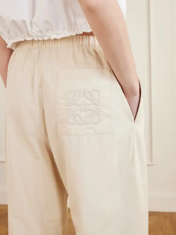 Loewe Pleated Cropped Cotton Wide-leg Trousers