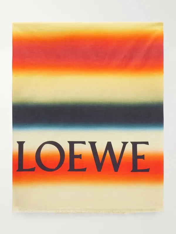 Loewe Paula's Ibiza Fringed Striped Cotton-voile Scarf - Multi