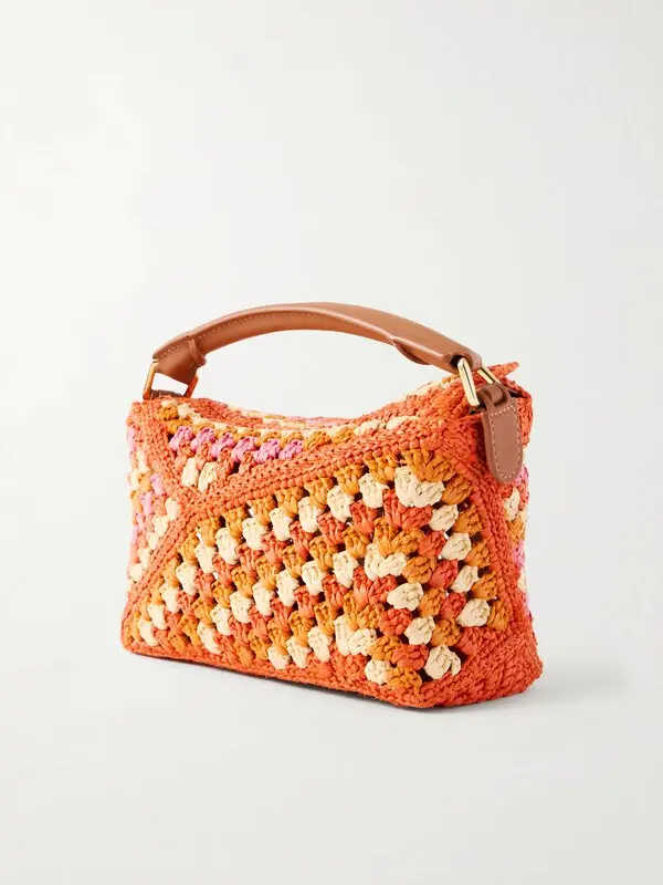 Loewe Mini Crocheted Raffia Shoulder Bag - Orange