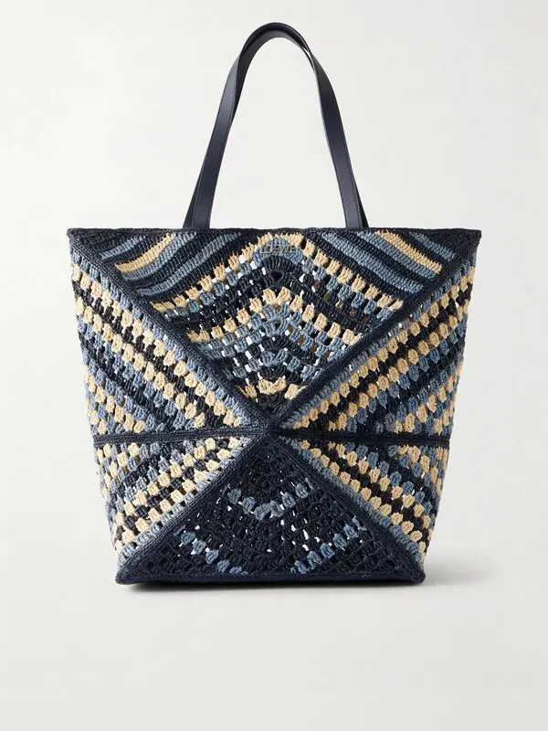 Loewe Puzzle Fold Large Raffia Shoulder Bag - Blue