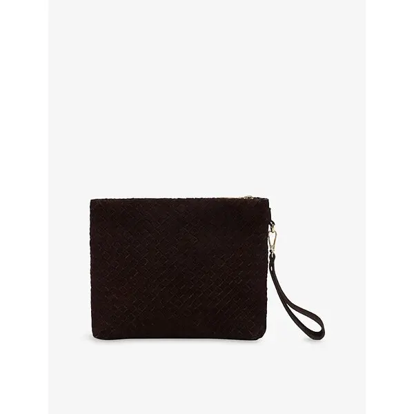 Whistles Avah Zipped Suede Clutch - Brown
