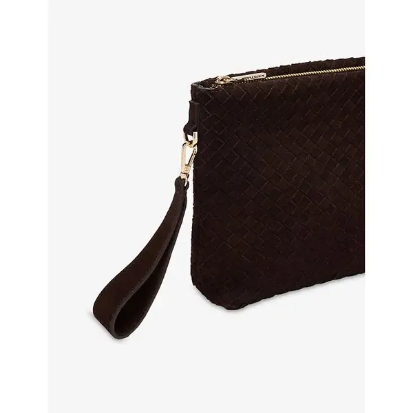 Whistles Avah Zipped Suede Clutch - Brown