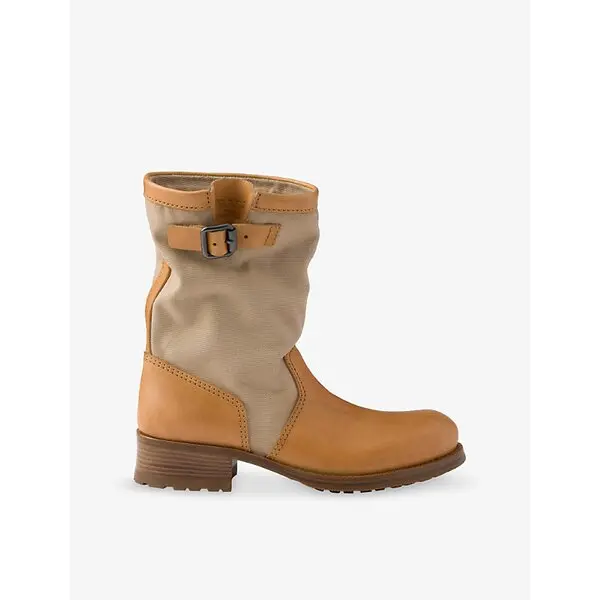 Prada Leather And Canvas Biker Boots - Neutral