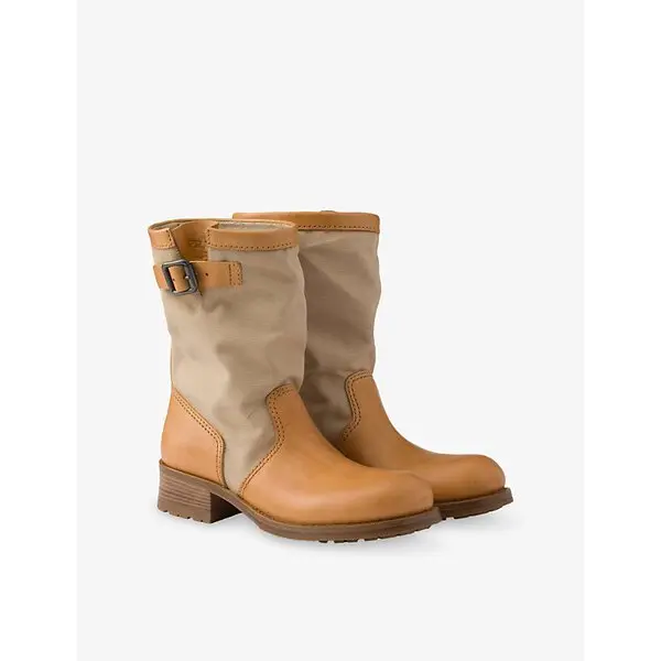Prada Leather And Canvas Biker Boots - Neutral