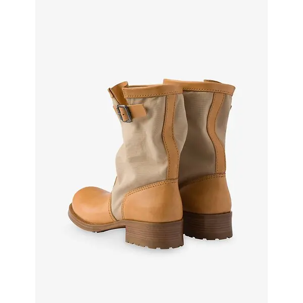Prada Leather And Canvas Biker Boots - Neutral