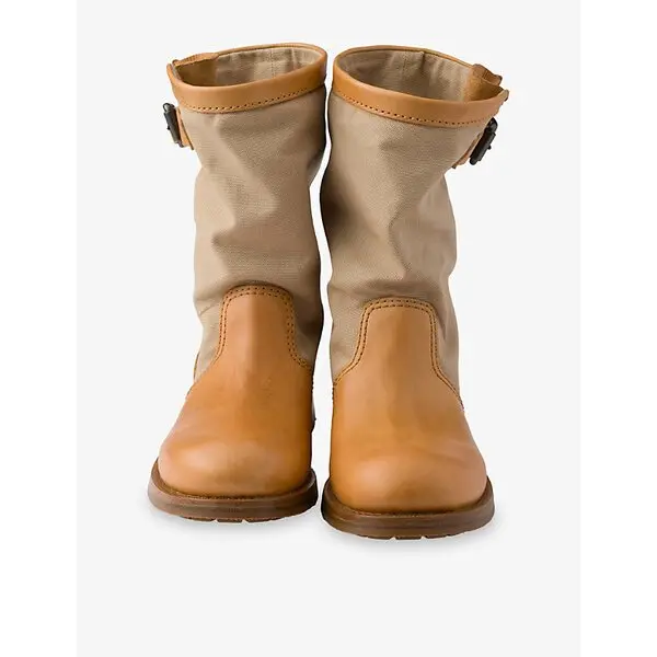 Prada Leather And Canvas Biker Boots - Neutral