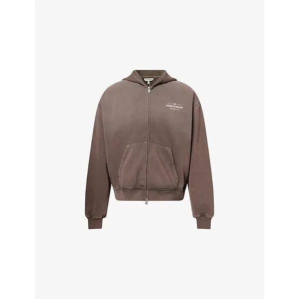 THE COUTURE CLUB Spray-wash Zip-up Cotton Hoodie - Brown