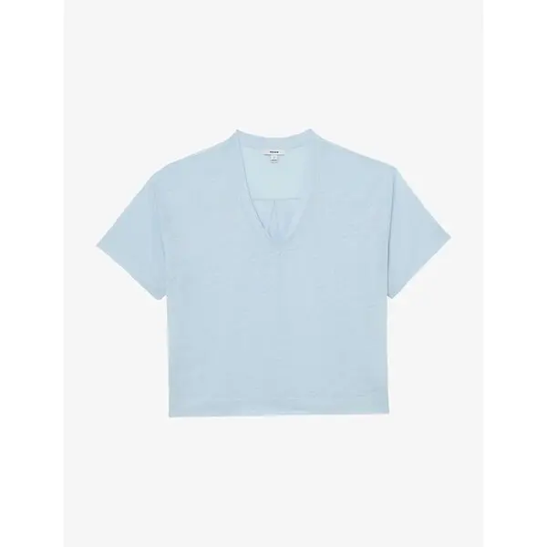 REISS Ember V-neck Relaxed-fit Linen T-shirt - Blue
