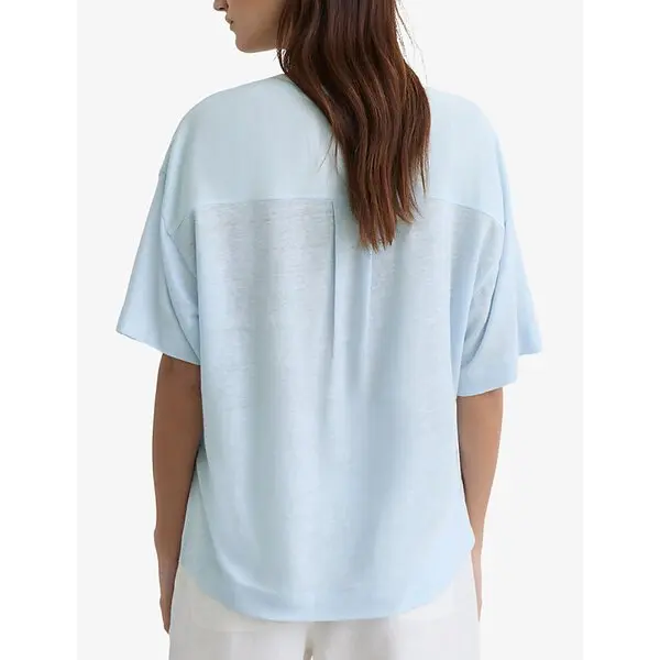 REISS Ember V-neck Relaxed-fit Linen T-shirt - Blue