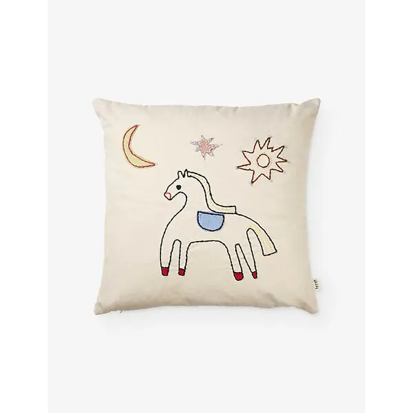 FERM LIVING Naïve Horse-embroidered Cotton Cushion 40cm X 40cm - Multi