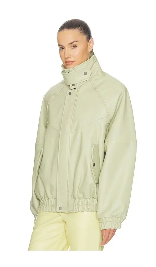 HELSA Oversized Leather Bomber Jacket - Mint