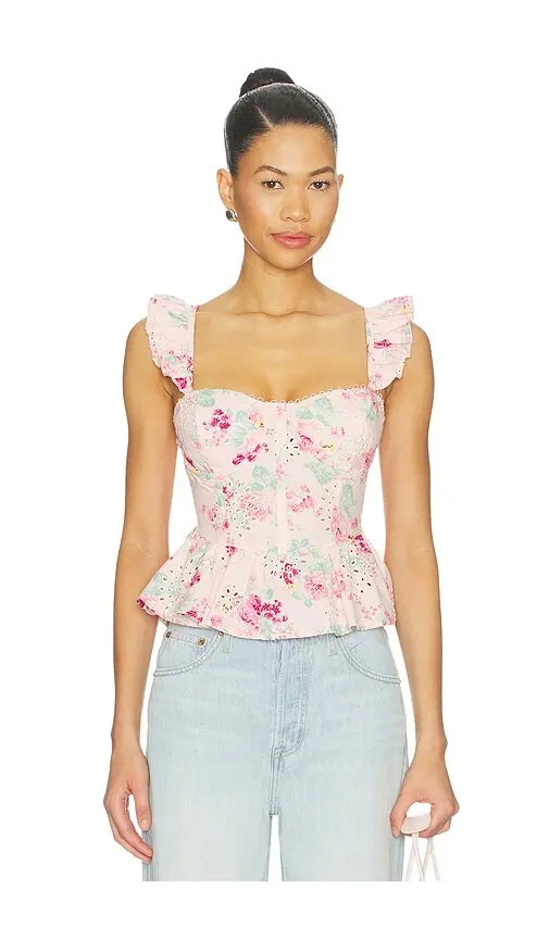 Astr The Label Baylin Eyelet Lace-up Corset Top - Pink
