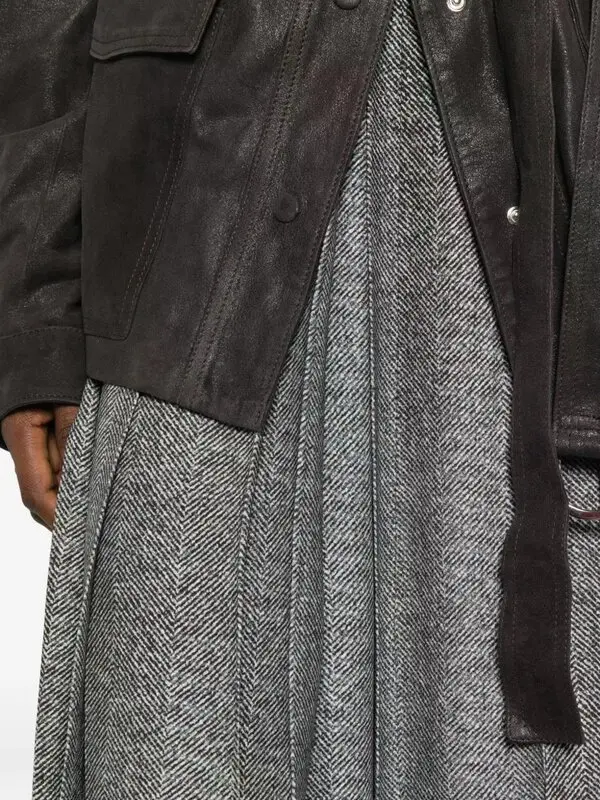 Ermanno Scervino Pleated Midi Skirt With Herringbone Pattern