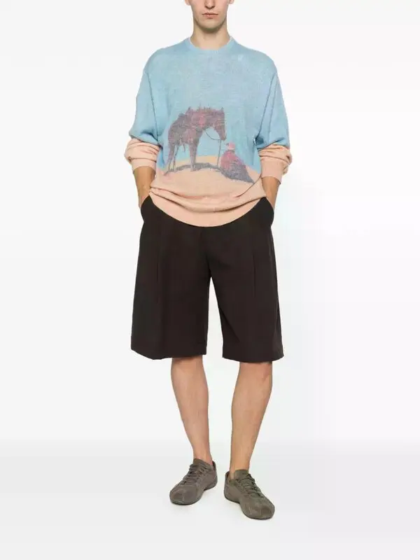 ONE OF THESE DAYS Graphic Intarsia Knit Sweater - Blue