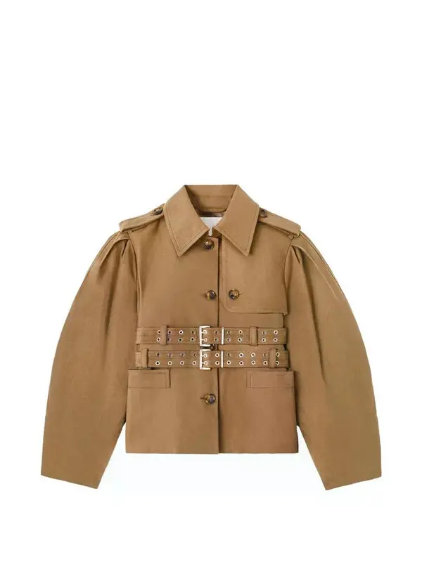 GANNI Belted Puff-sleeve Jacket - Brown
