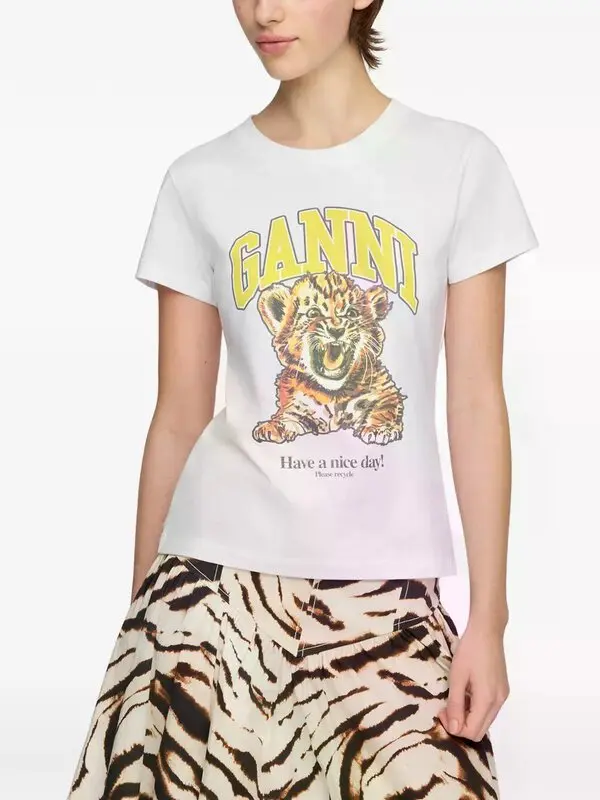 GANNI Have A Nice Day! Please Recycle" Tiger Print T-shirt