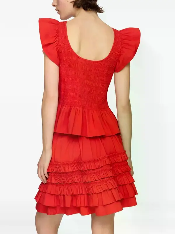 GANNI Smocked Ruffle Top With Side Ties