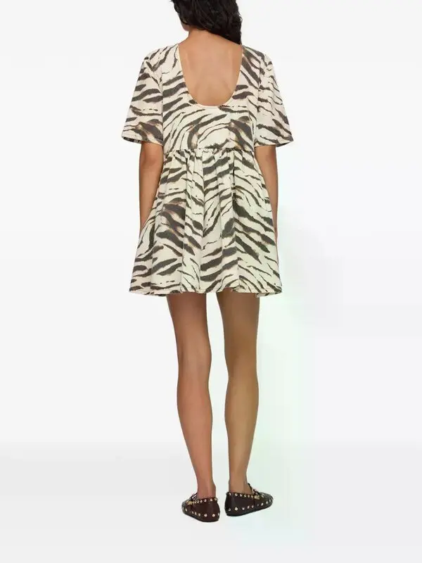 GANNI Zebra-print Denim Dress - Neutrals