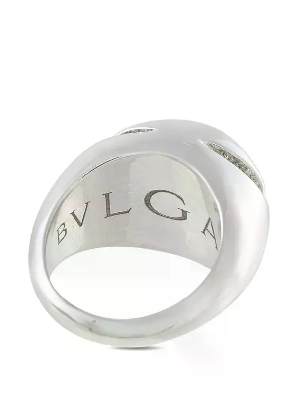 BVLGARI 18k White Gold Pavé Diamond Signet Ring
