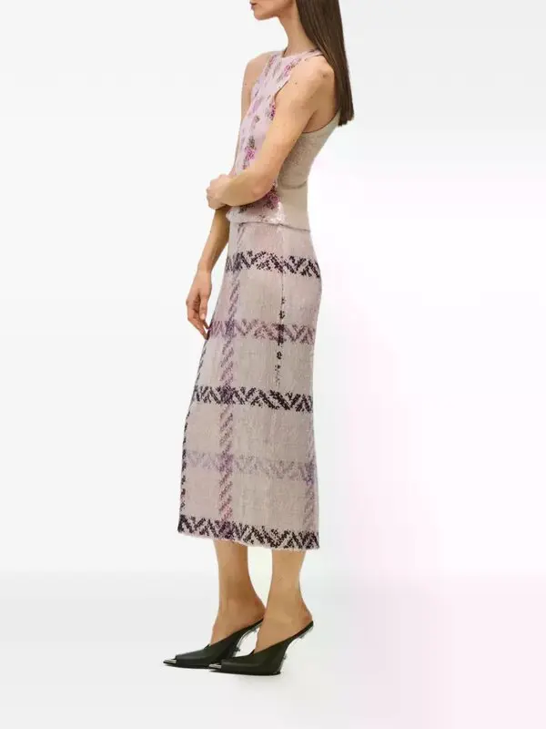 Brandon Maxwell Sequined Plaid Pencil Midi Skirt