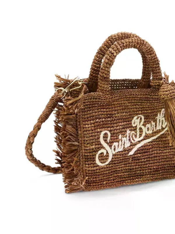 MC2 SAINT BARTH Mini Fringed Raffia Tote Bag - Brown