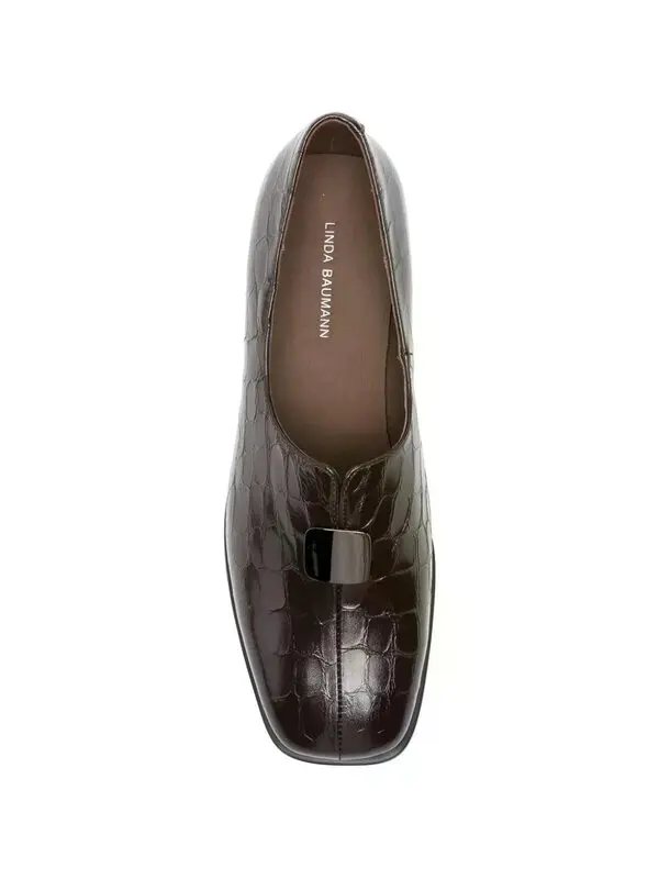 LINDA BAUMANN Croc-effect Block Heel Loafers - Brown