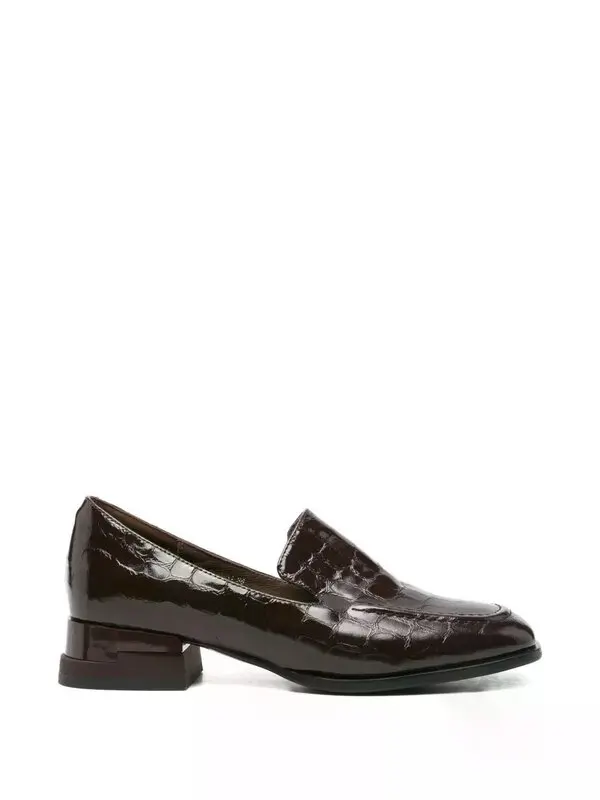 LINDA BAUMANN Crocodile-embossed Leather Loafers - Brown