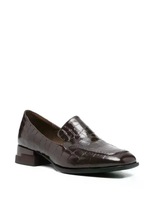 LINDA BAUMANN Crocodile-embossed Leather Loafers - Brown