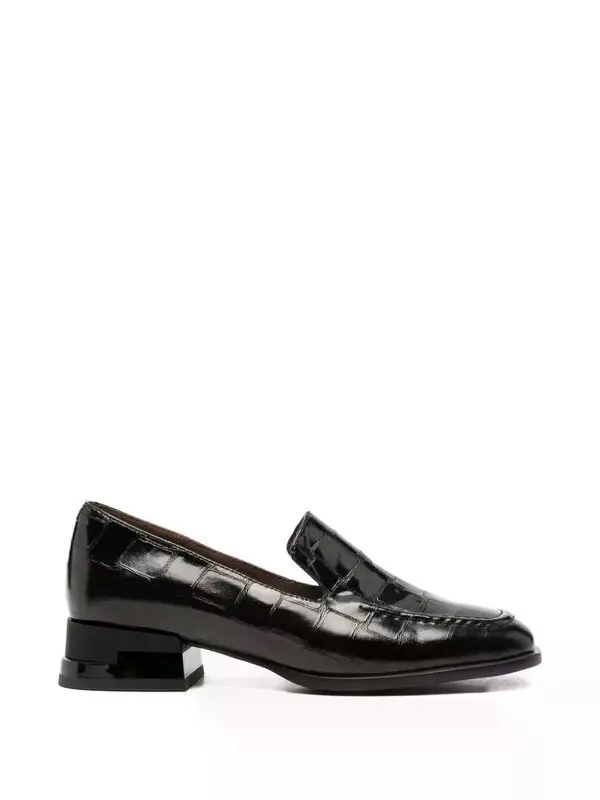 LINDA BAUMANN Crocodile-embossed Leather Loafers - Black