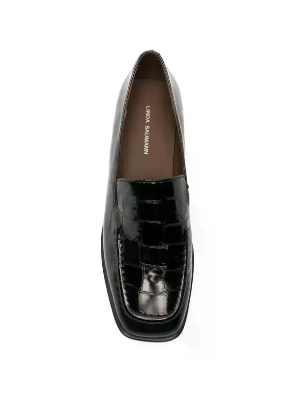 LINDA BAUMANN Crocodile-embossed Leather Loafers - Black