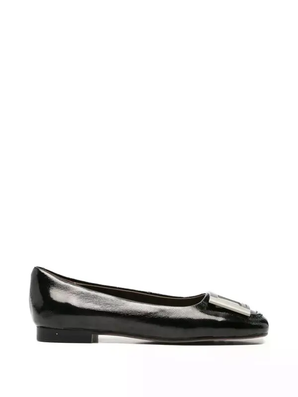 LINDA BAUMANN Buckle-detail Square-toe Ballet Flats - Black