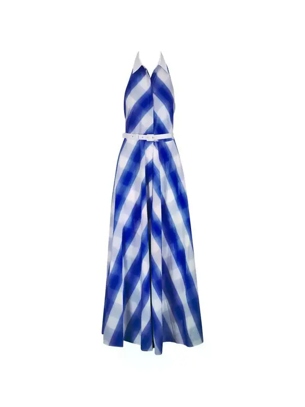 SARA ROKA Checked Halterneck Maxi Dress - Blue