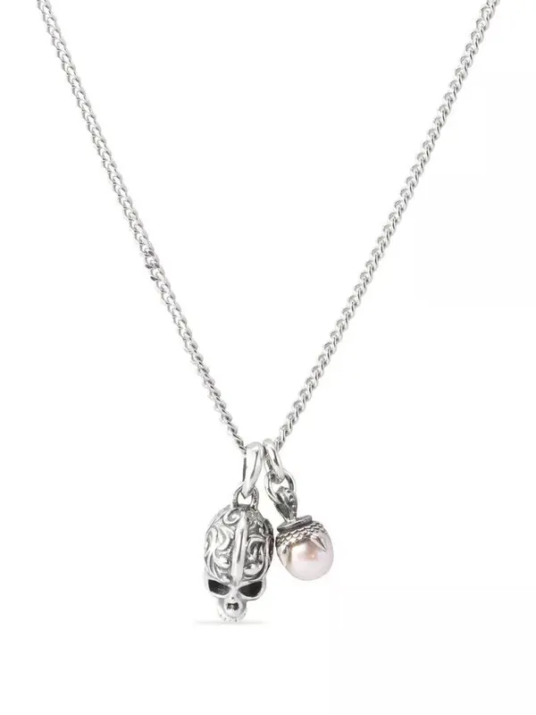 Emanuele Bicocchi Sterling Pearl Skull Necklace - Silver