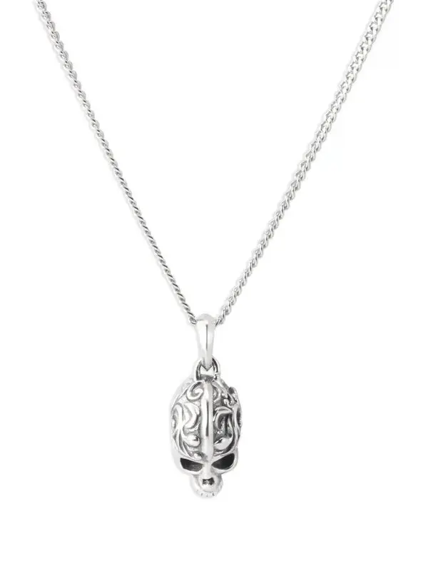 Emanuele Bicocchi Engraved Skull Pendant Chain Necklace - Silver