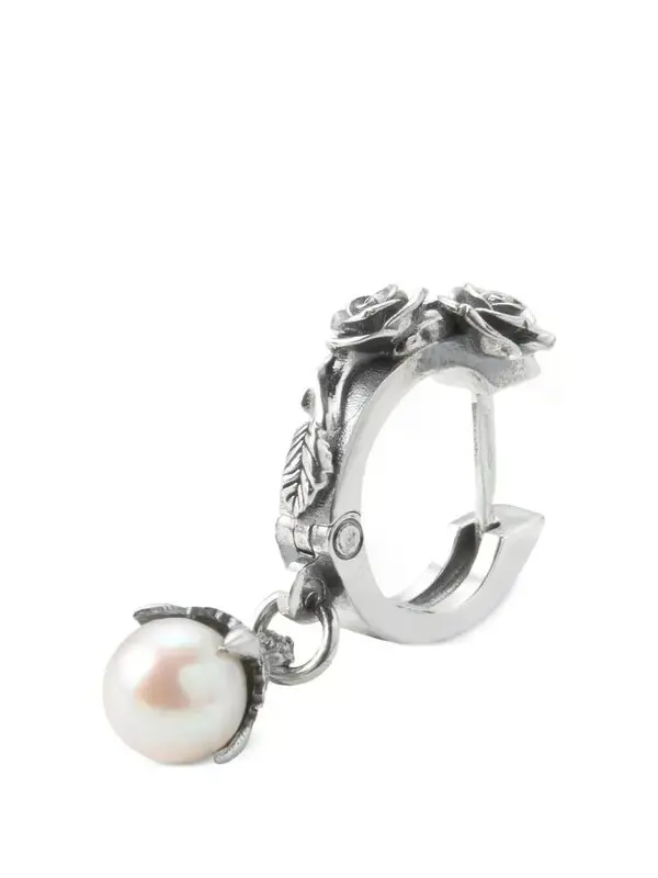 Emanuele Bicocchi Rose And Pearl Hoop Earring - Silver