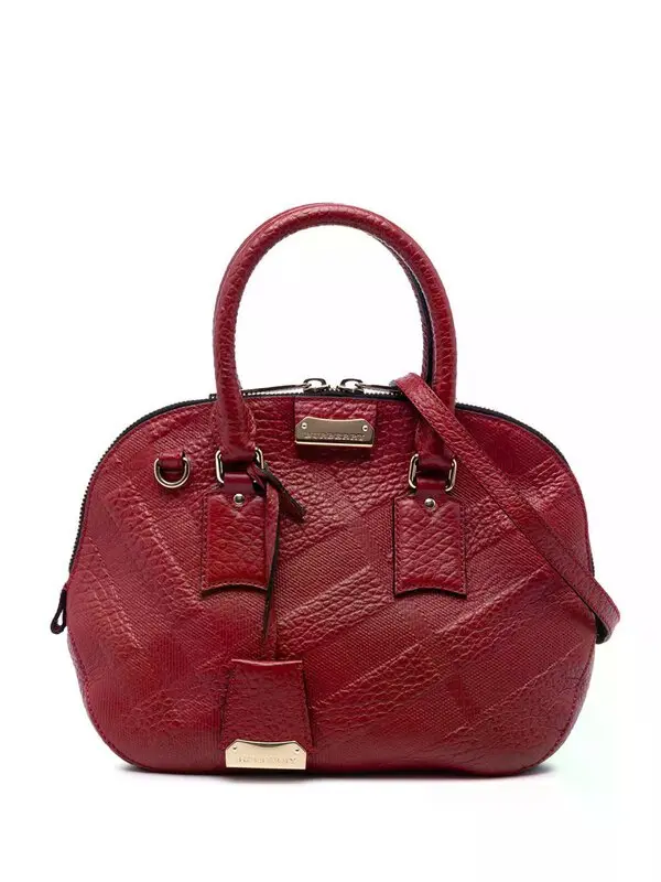Burberry Heritage Grain Check Embossed Leather Bowling Satchel - Red