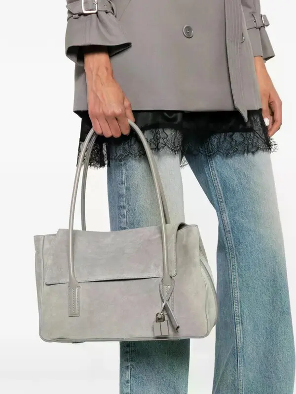 TOM FORD Eclipse Padlock Suede Tote Bag - Grey