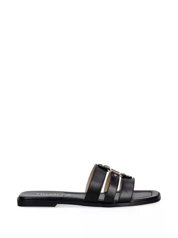 TWINSET Leather Sliders With Gold-tone Logo Plaque