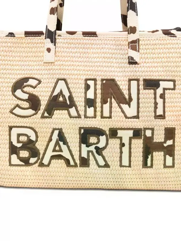 MC2 SAINT BARTH Woven Tote Bag With Cow Print Trim