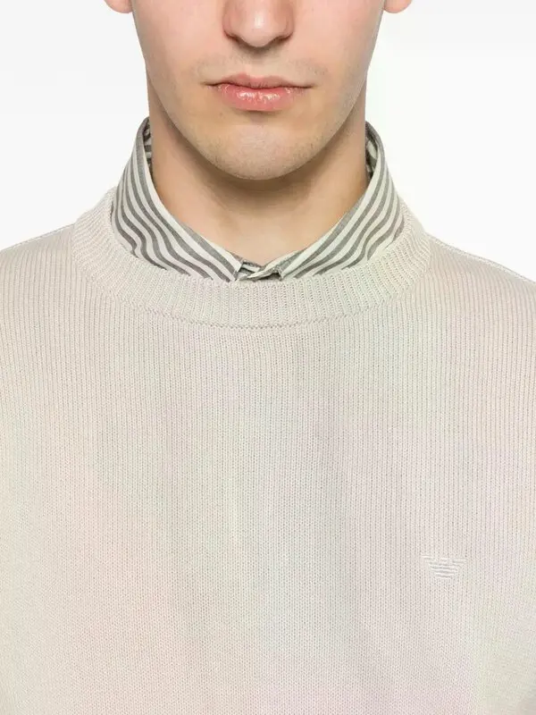 Emporio Armani Logo-embroidered Crew-neck Sweater - Neutrals