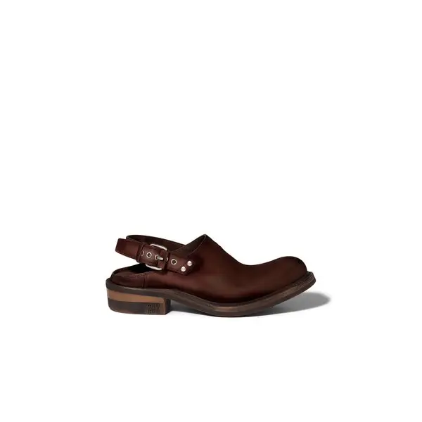 Miu Miu Embossed Leather Mules - Coffee